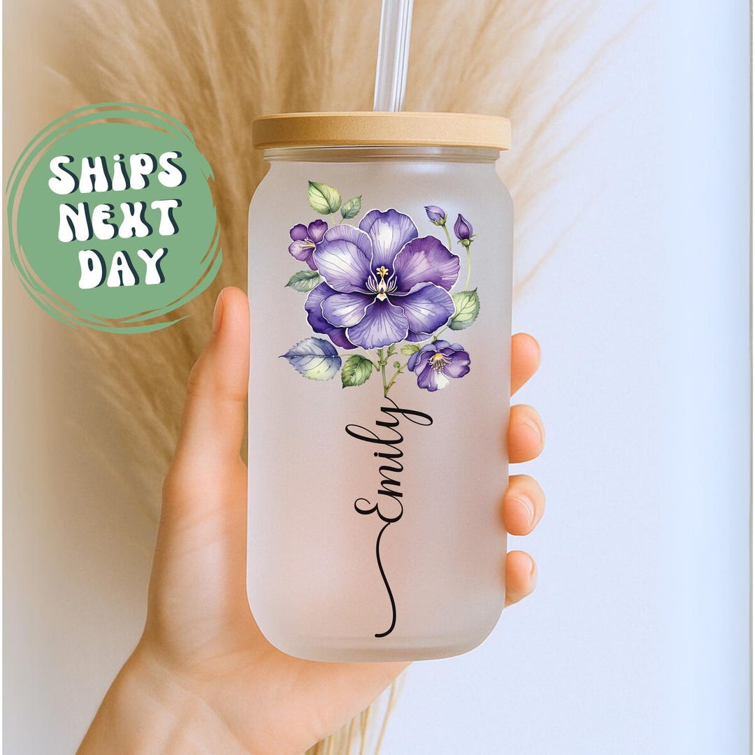 Birth Flower Glass Cup Name Birth Flower Coffee Mug Personalized Birth ...