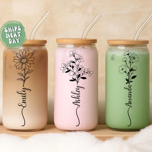 Personalized Birth Flower Cup With Name Custom Birth Flower Tumbler ...