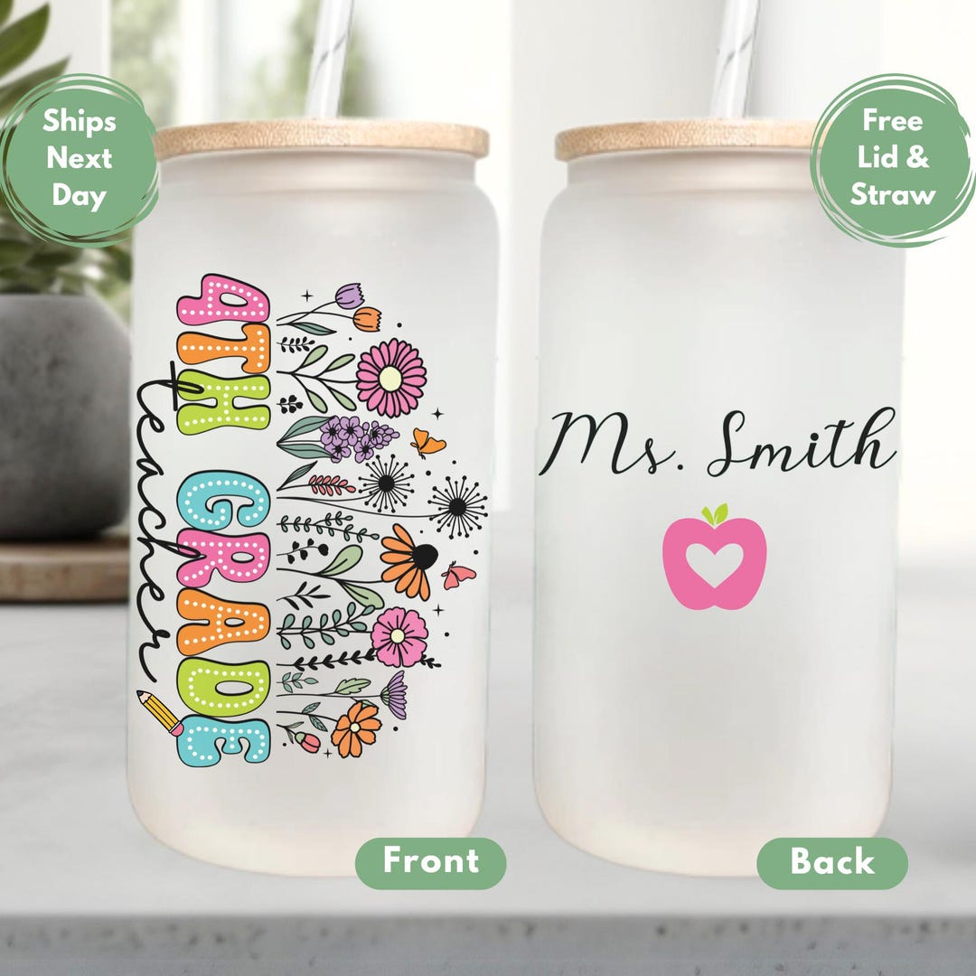 4th Grade Teacher Cup Gift Fourth Grade Teacher Appreciation Glass Cup ...
