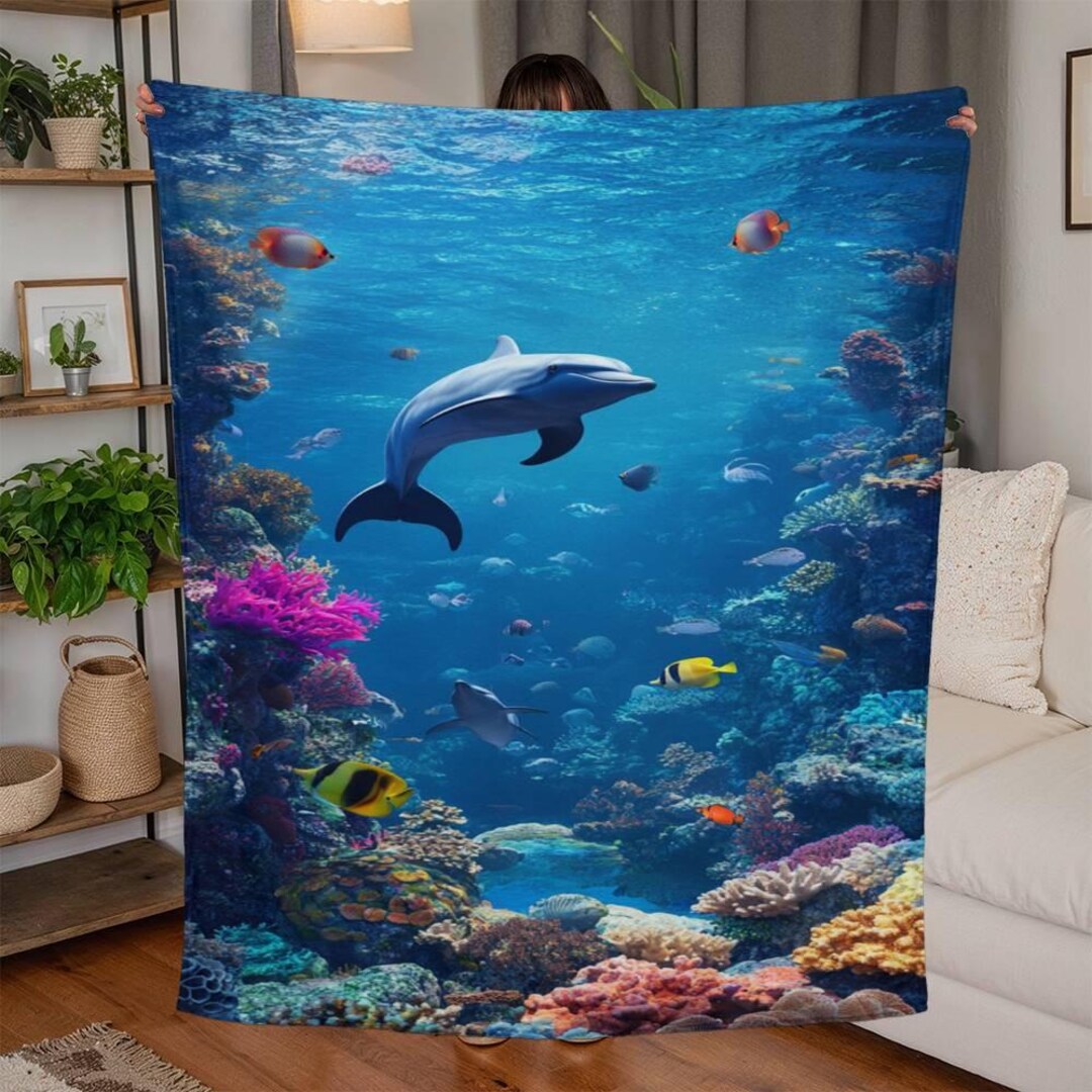 Jersey Dolphin Fleece Blanket Cozy Ocean Throw Soft Warm 50x60 Sea Life ...