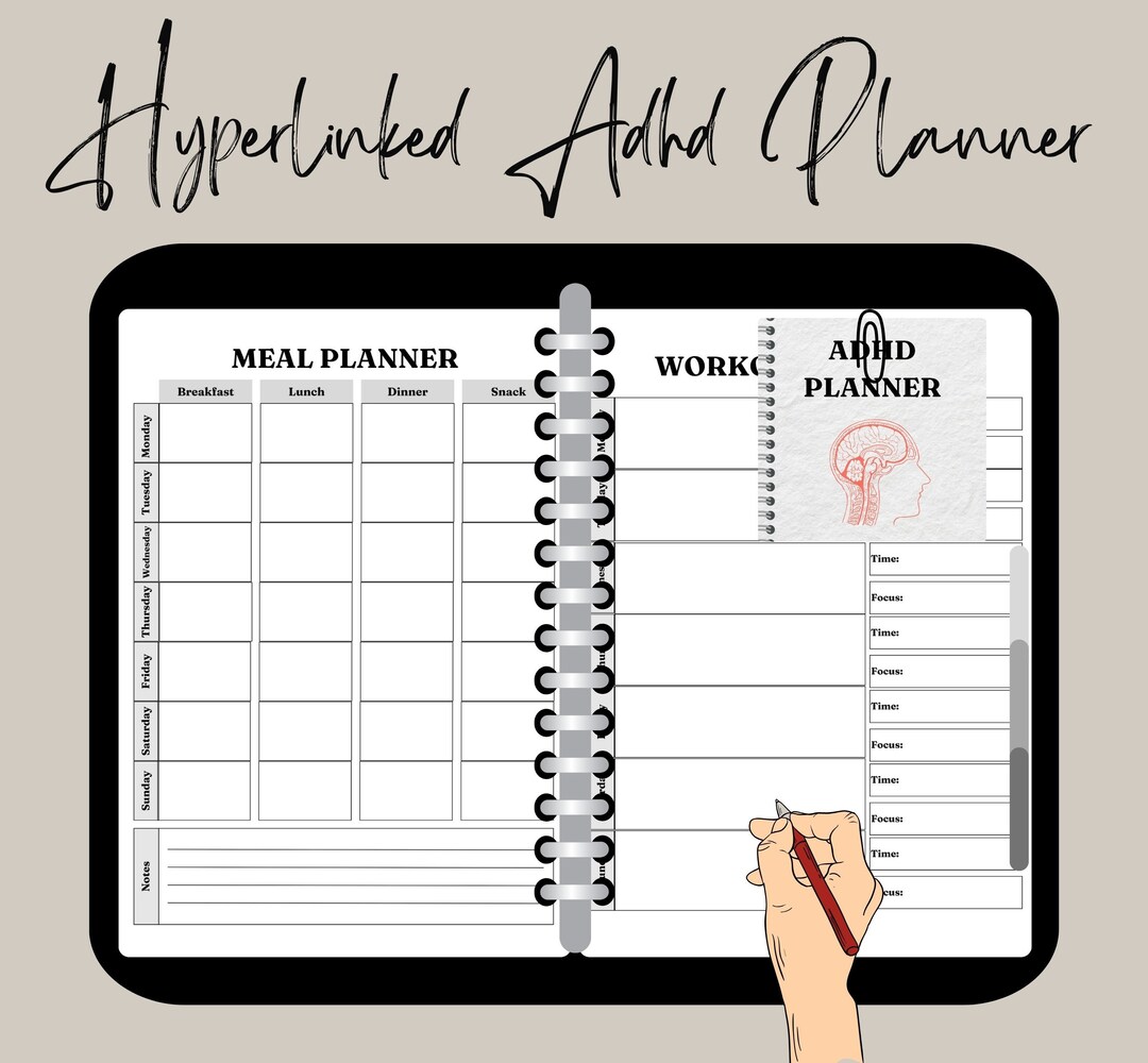 ADHD Digital Planner Mental Health Journal for Adults, Self-care and ...