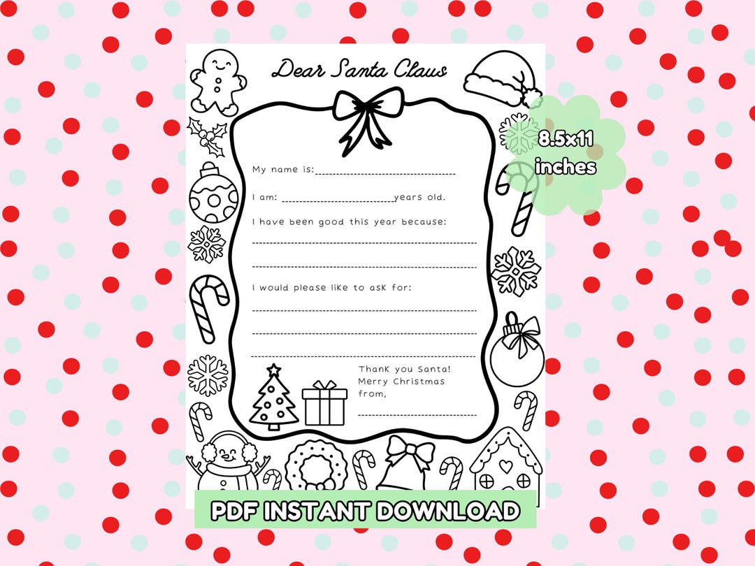 Printable Letter to Santa Coloring Page, Christmas Printable Activity ...