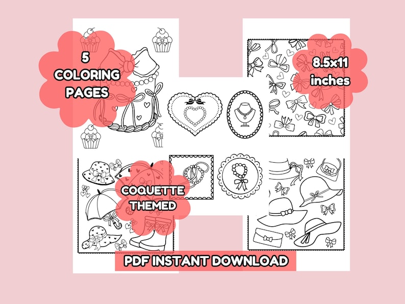 Coquette Coloring Pages: Bold & Easy Patterns (digital Download) - Etsy