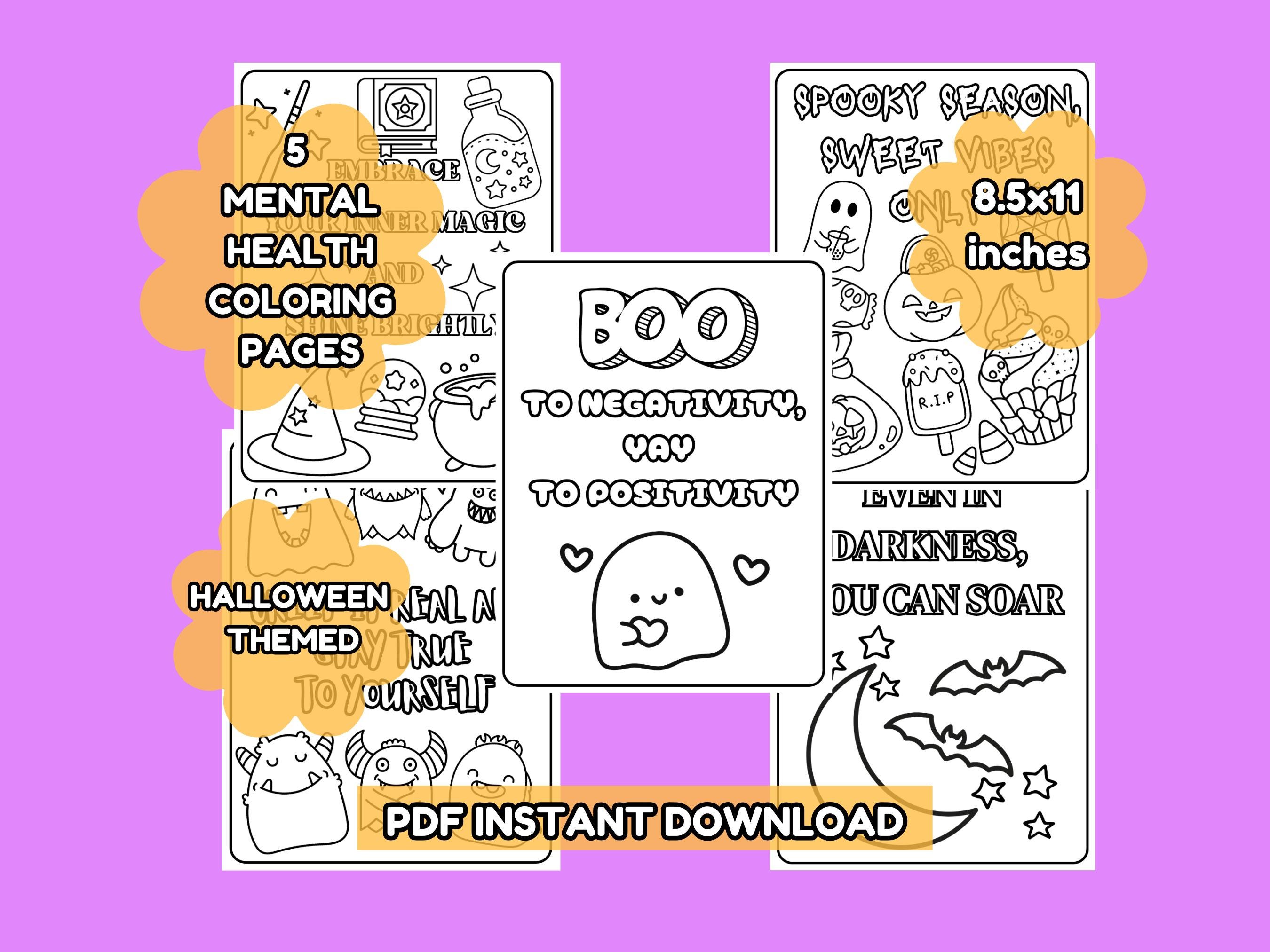 Halloween Coloring Pages Positive Affirmation and Mental Health Bold ...