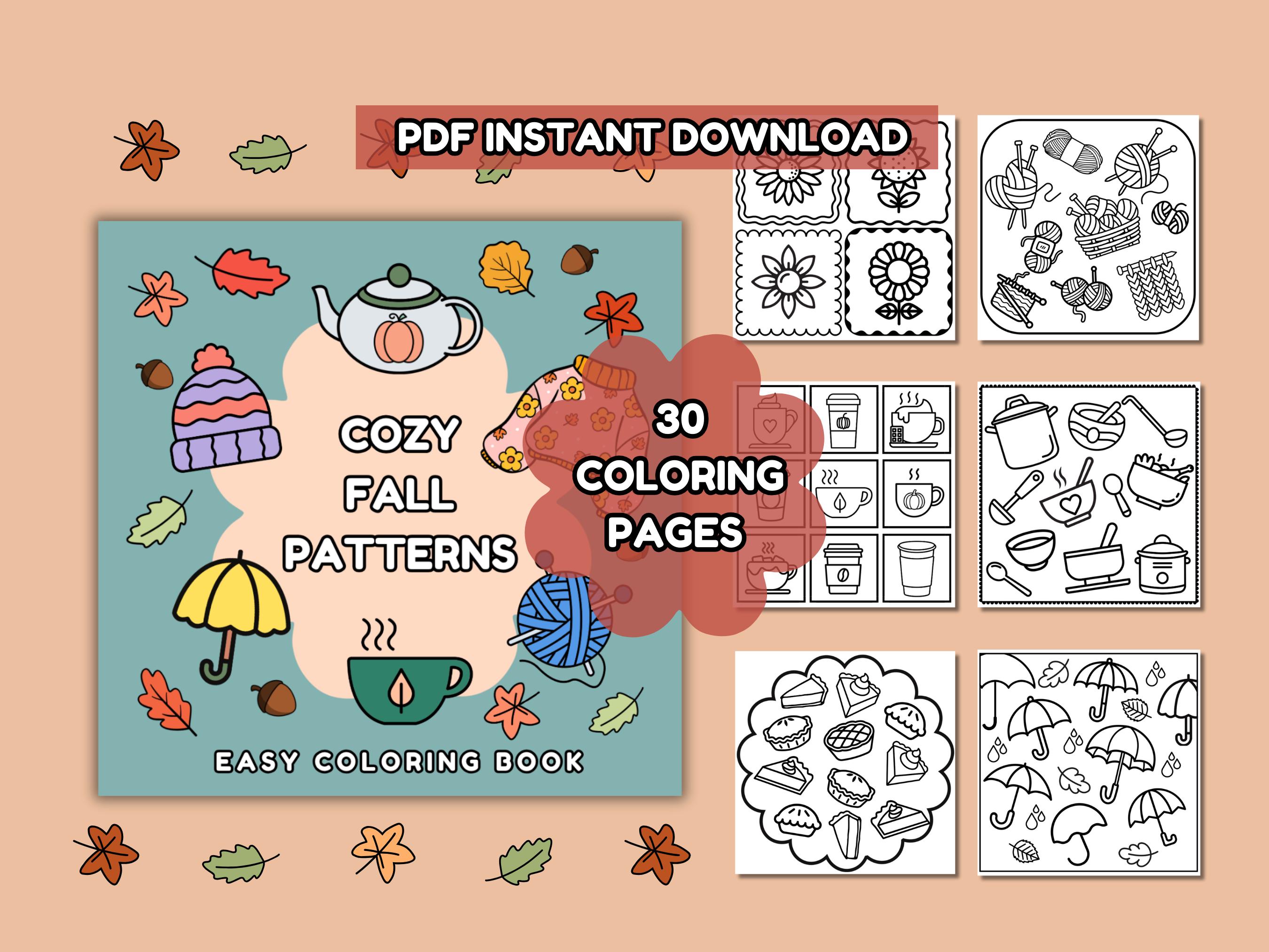Cozy Fall Coloring Pages, Bold and Easy Fall Patterns, Cozy and Cute ...