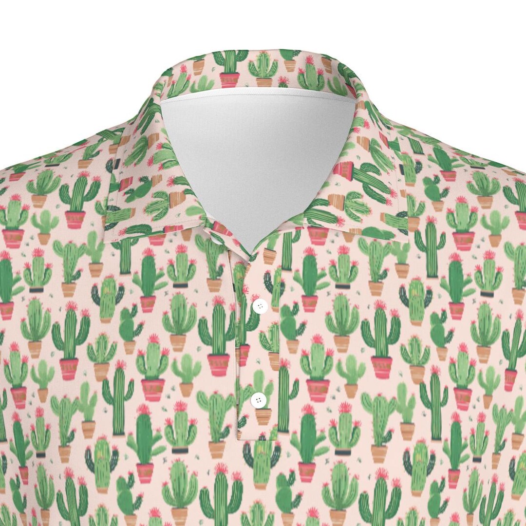 Cactus Print Polo Shirt | Fun Desert and Botanical Pattern Golf Shirt ...