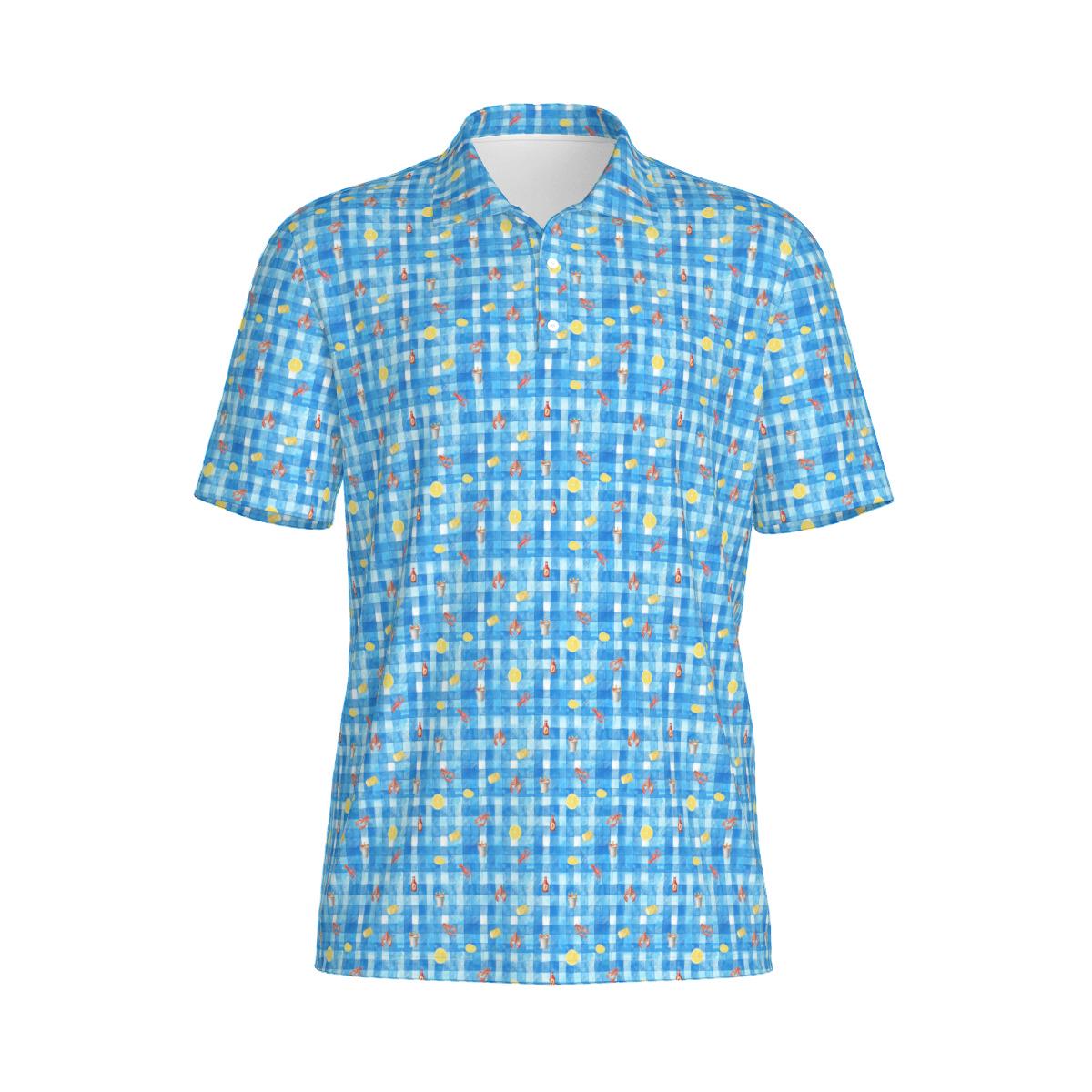 Crawfish Boil Pattern Polo Shirt | Blue Checkered Tablecloth Pattern ...