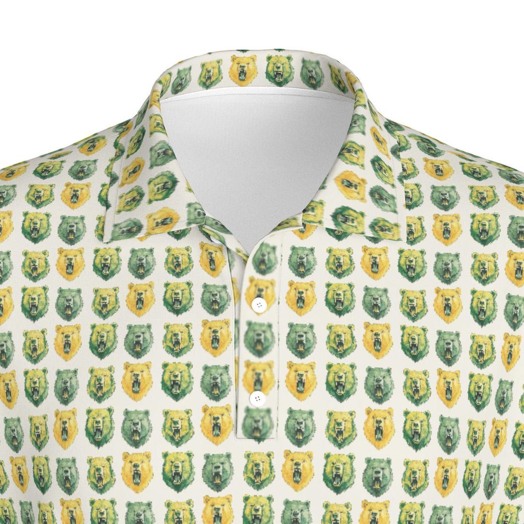 Sic Em Bears Golf Polo Shirt | Green and Yellow Bear Pattern Athletic ...