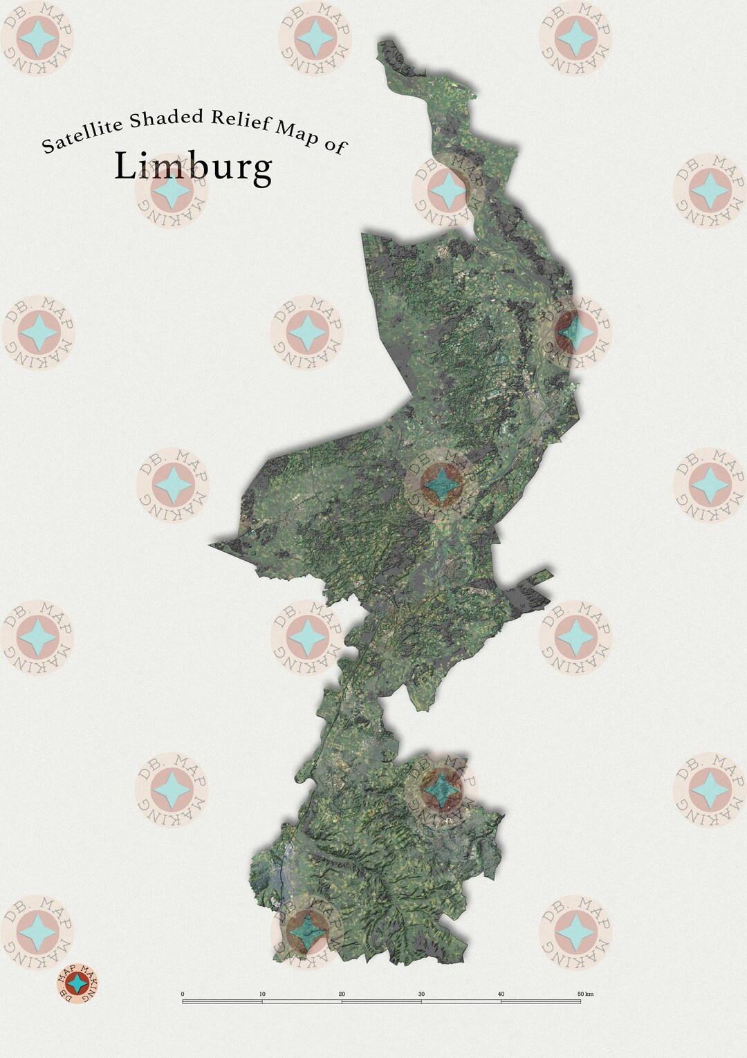 Satellite Shaded Relief Map of Limburg - Etsy