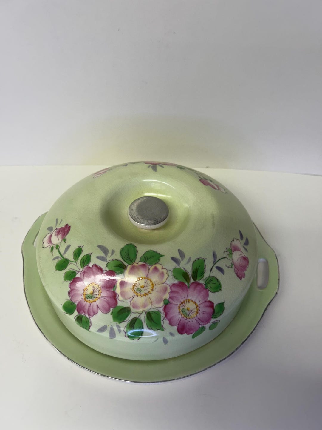 Vintage Mikori Ware Covered Cheese Plate – Hand-painted Floral Pink and ...