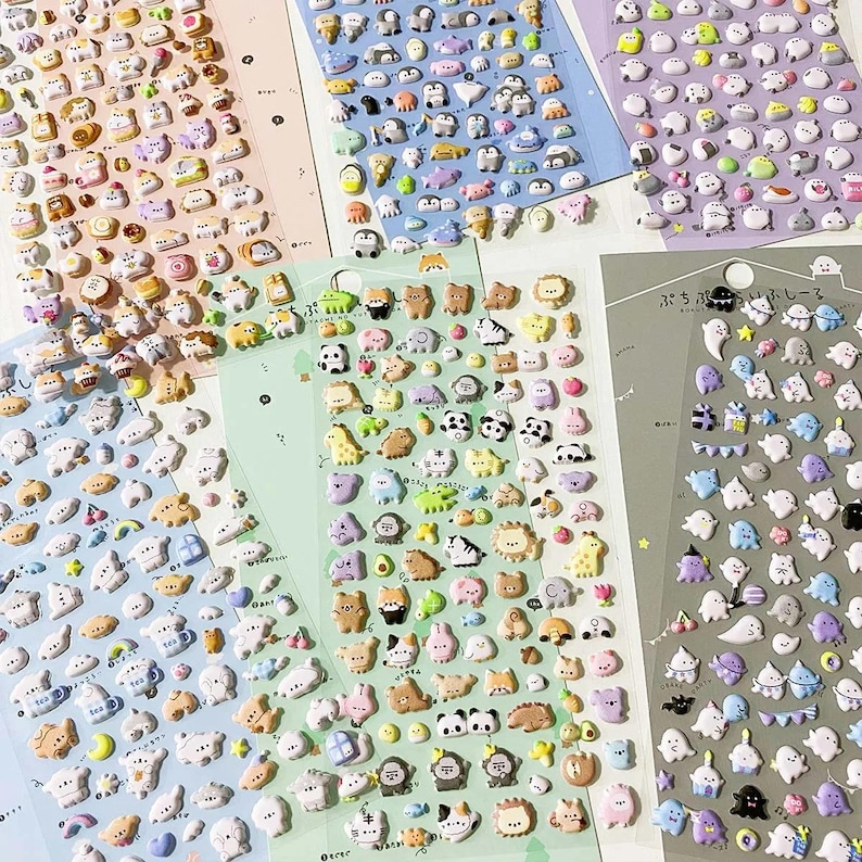 Kawaii Puffy Sticker Set - Cute 3D Animal and Food Designs for Journal ...