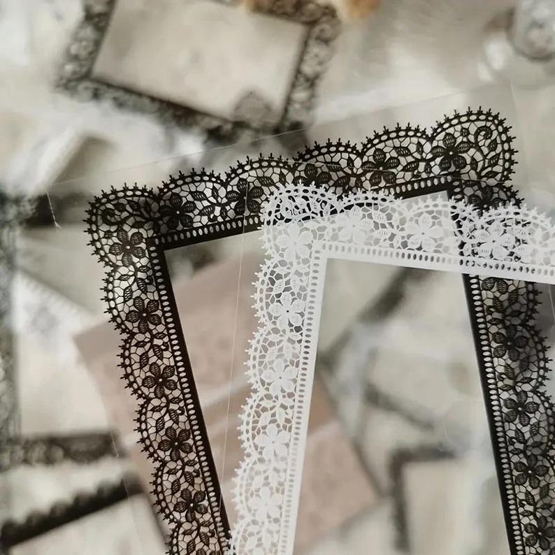 30PCS (10.5X8CM) Vintage Lace Pattern Stickers – Black & White ...