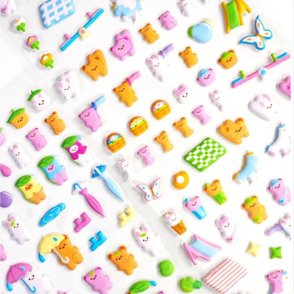 4 Sheets Cute Puffy Bear and Bunny Stickers - Chibi Deco Stickers for ...