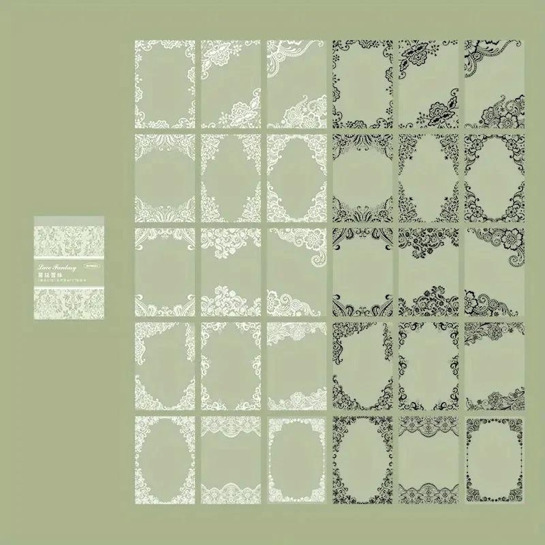 30PCS (10.5X8CM) Vintage Lace Pattern Stickers – Black & White ...