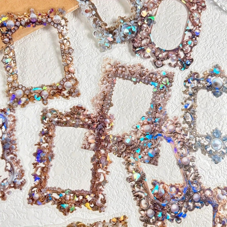 10 Pcs Baroque Holographic Frame Stickers | Vintage Ornamental ...