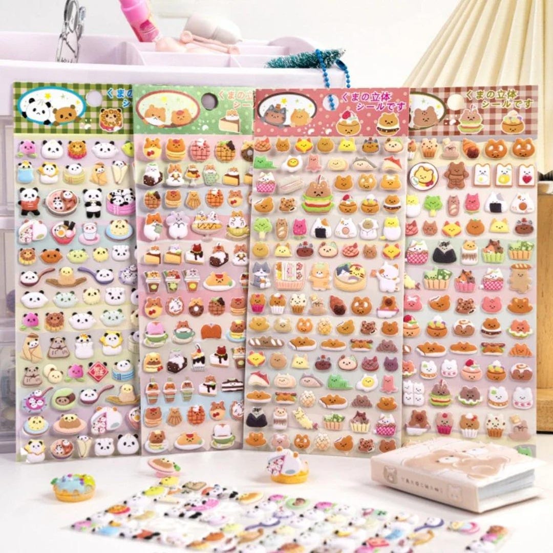 4 Sheets Cute Puffy Animal & Food Stickers – Kawaii 3D Stickers for ...