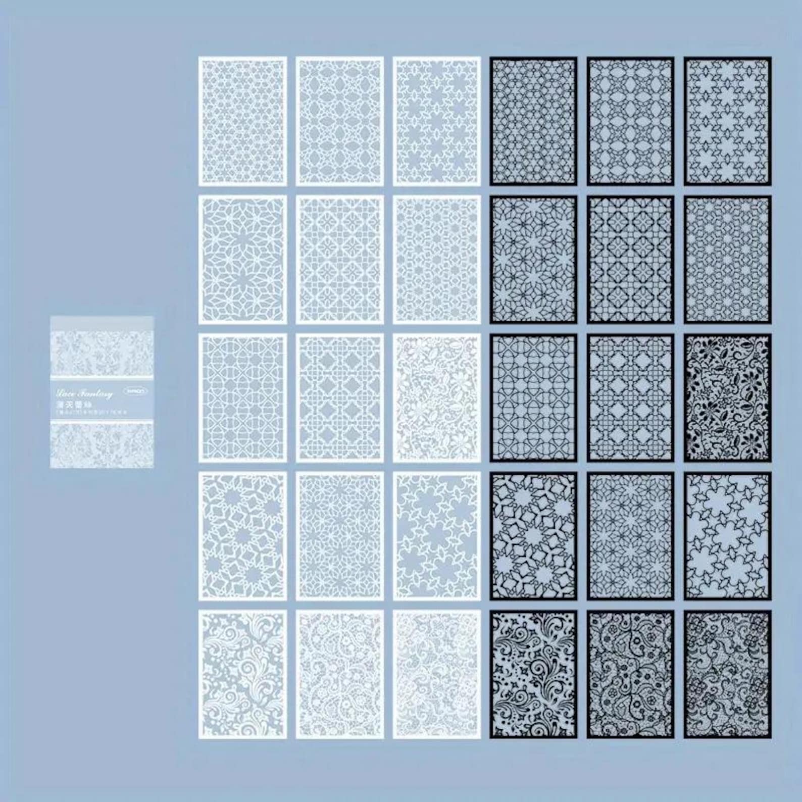 30PCS (10.5X8CM) Vintage Lace Pattern Stickers – Black & White ...
