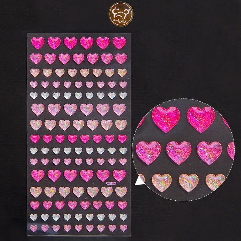 1 Sheet Glitter Heart and Star Stickers – Holographic Puffy Sparkle ...