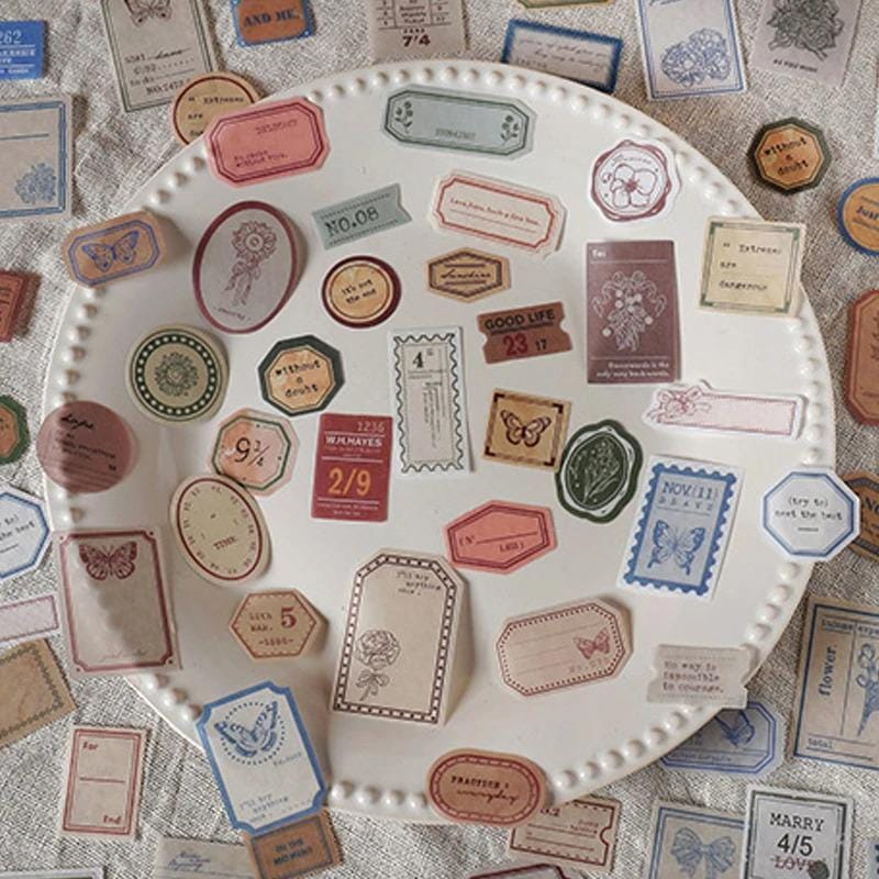 100 Pcs/box Vintage Aesthetic Label Stickers - Retro Theme Stickers for ...