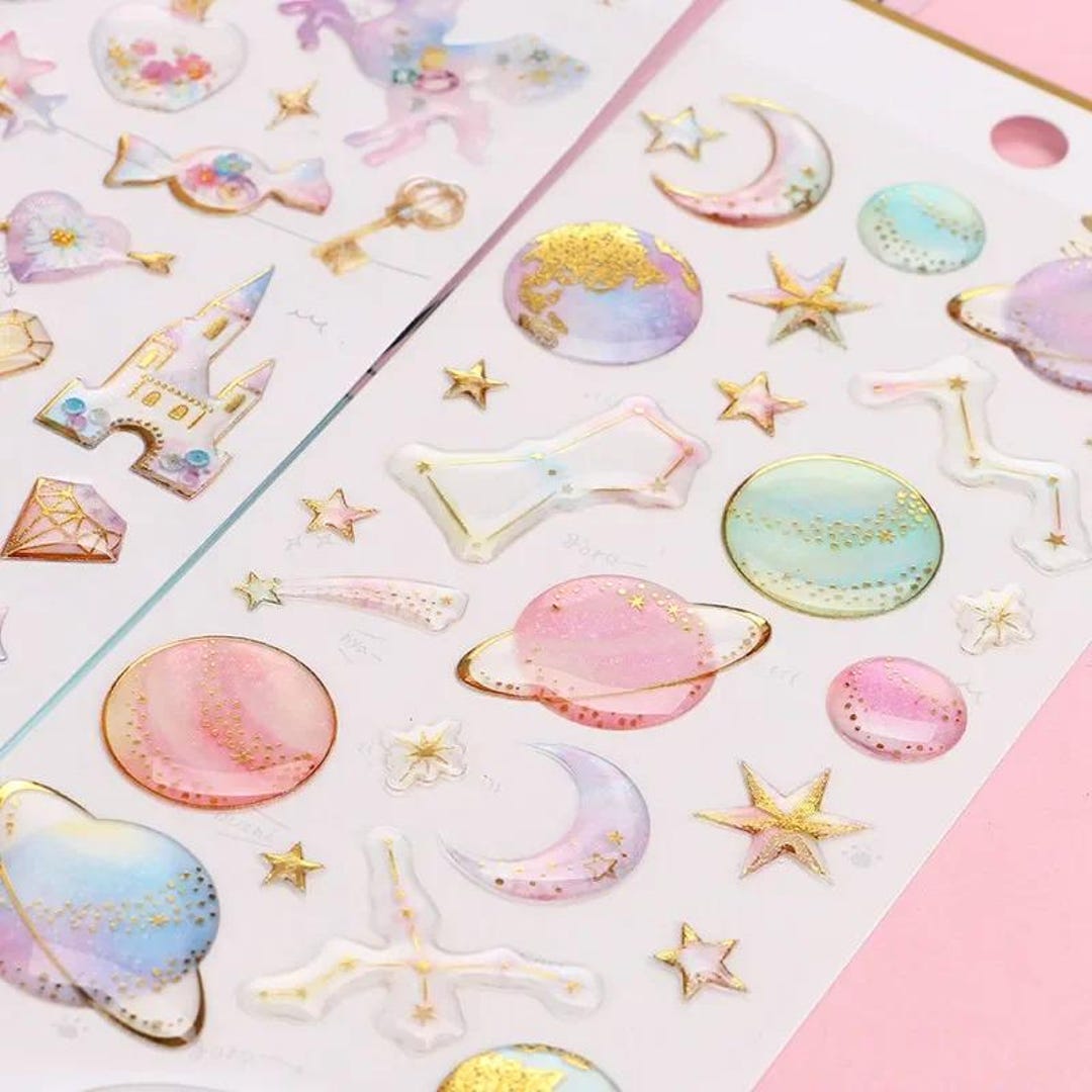 Epoxy Galaxy Planet and Stickers – Glitter Pastel Moons, Stars ...