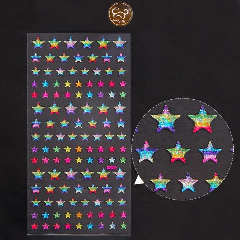 1 Sheet Glitter Heart and Star Stickers – Holographic Puffy Sparkle ...