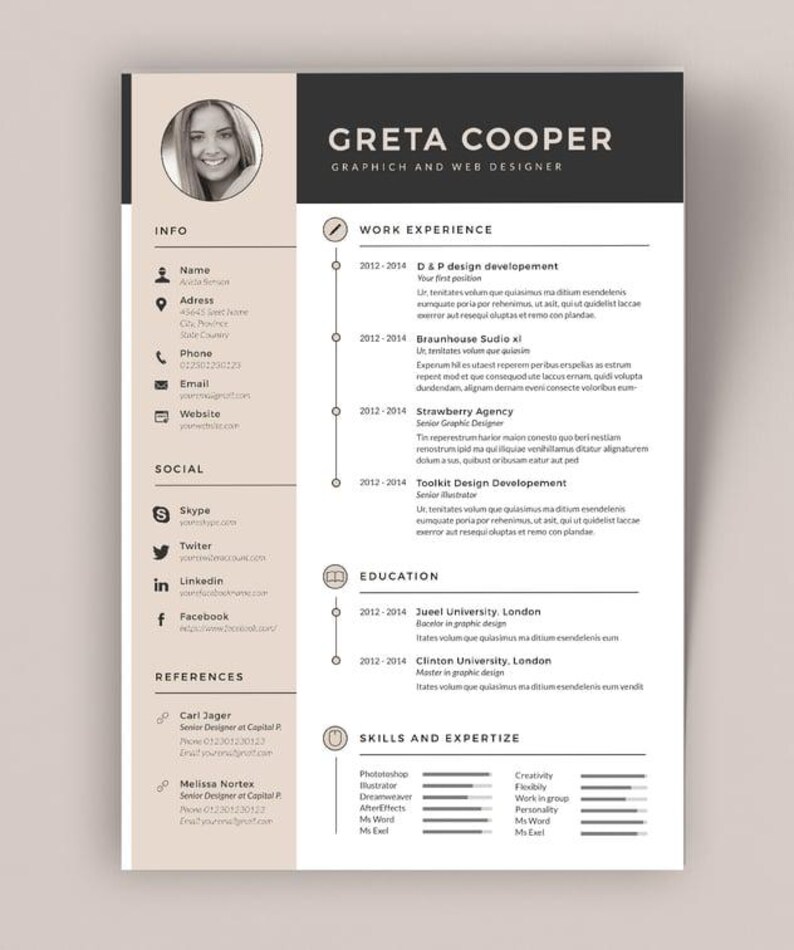 Professional Resume Template With Photo, Cv Template Resume, Word ...