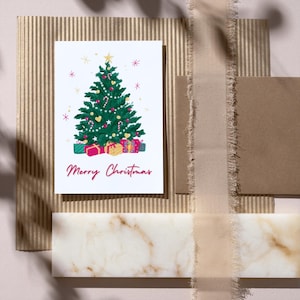 Merry Christmas Tree Digital Print Commercial Use - Festive Gift Card ...