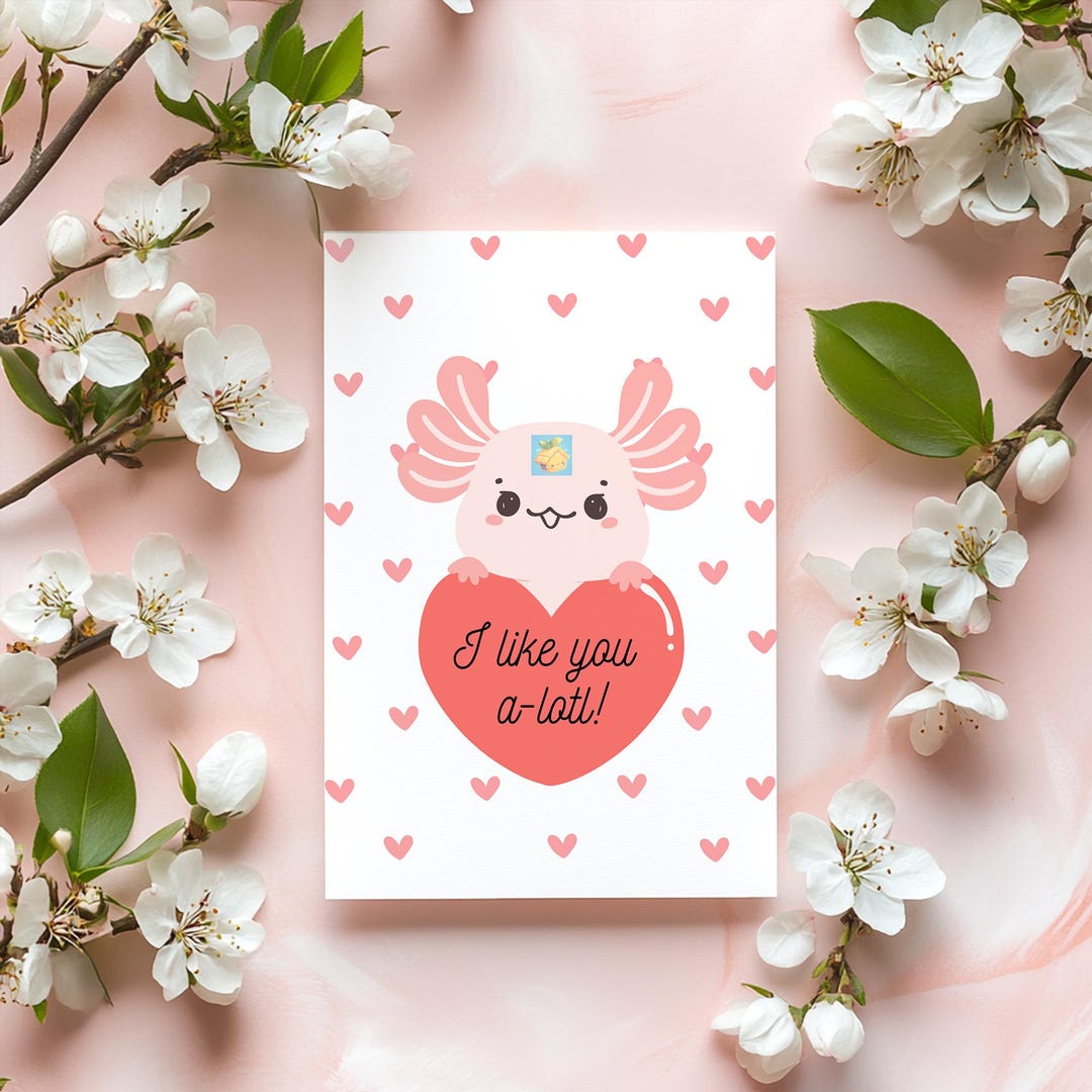 Valentine's Day Axolotl Theme Digital Print Commercial Use - Cute Love ...
