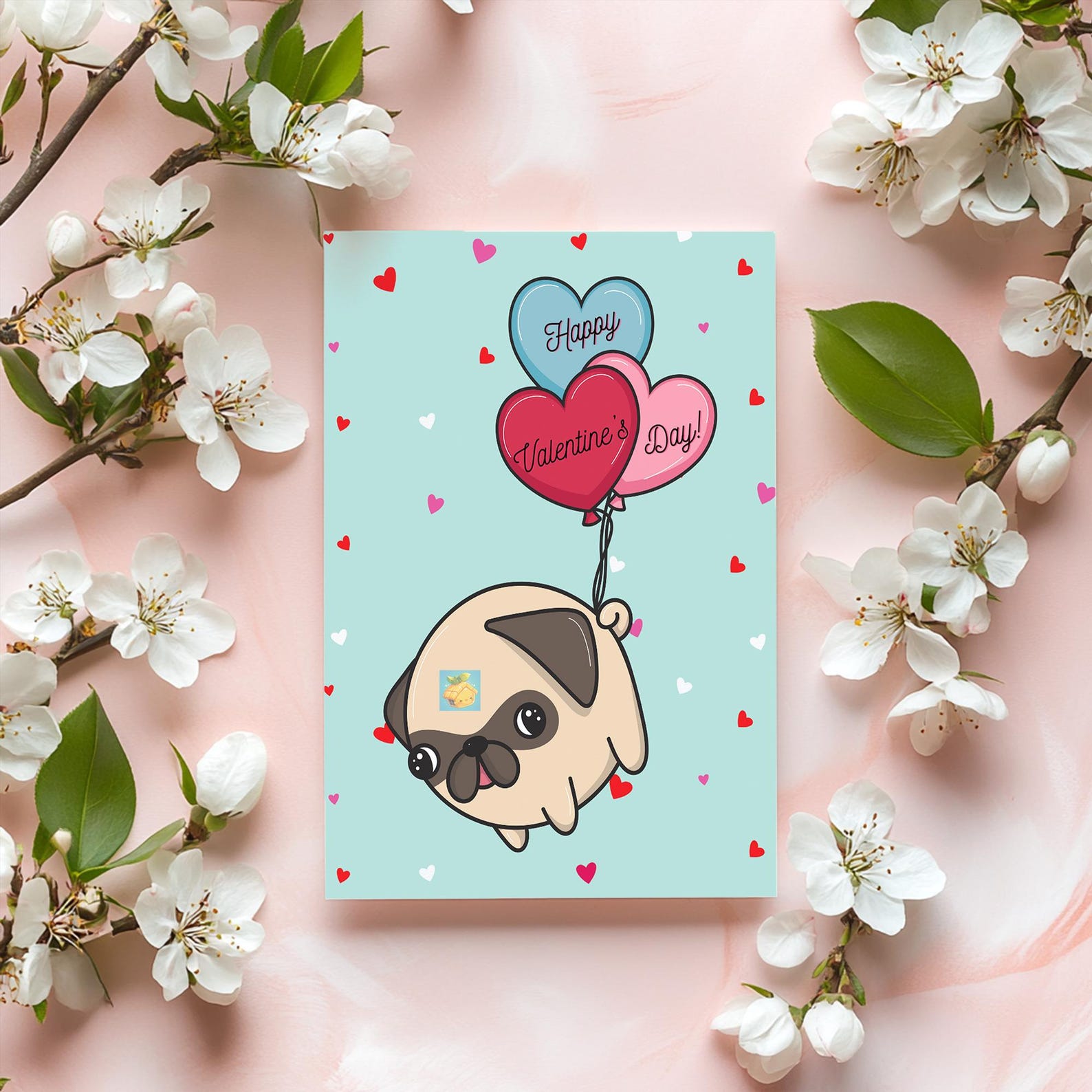 Valentine's Day Cute Pug Dog Theme Digital Print Commercial Use Cute ...