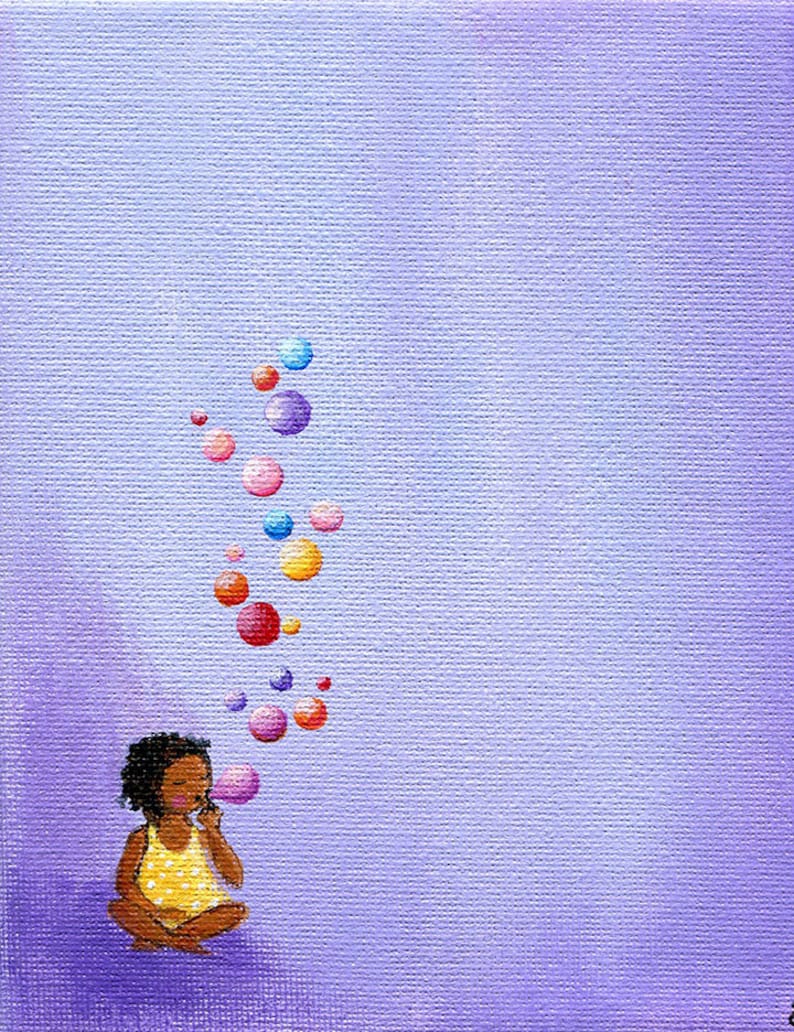 Art Print of Little Girl Blowing Bubbles, Cute Art for Girls, Black ...