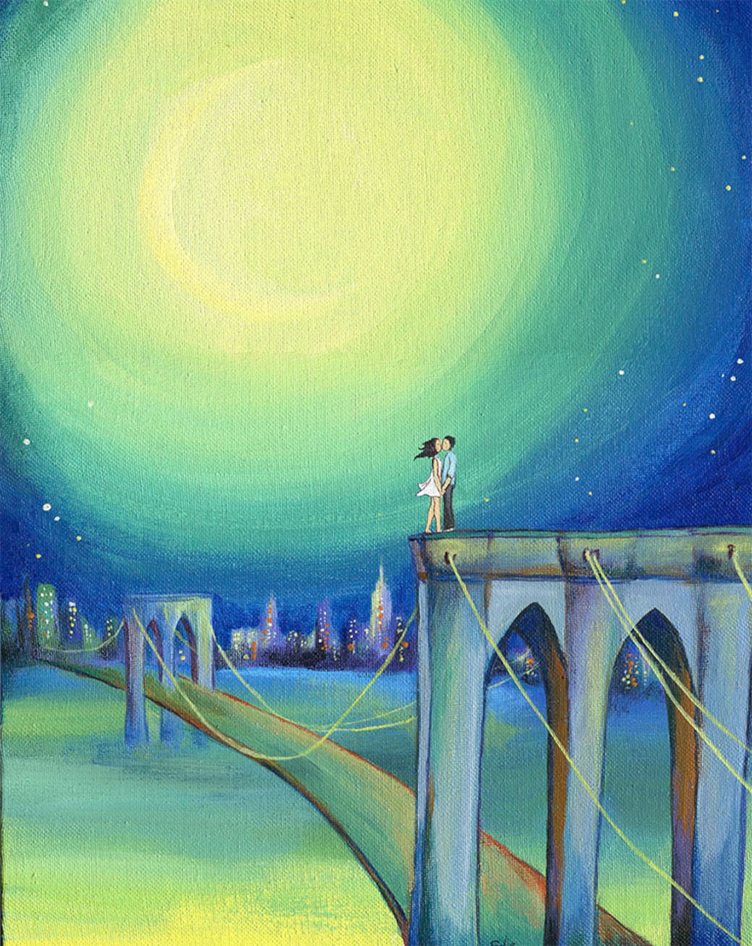 Lovers on the Bridge, Art Print, Romantic Art, Unique Wedding Gift ...