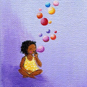 Art Print of Little Girl Blowing Bubbles, Cute Art for Girls, Black ...