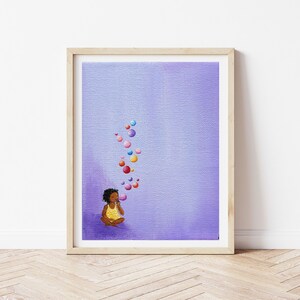 Art Print of Little Girl Blowing Bubbles, Cute Art for Girls, Black ...