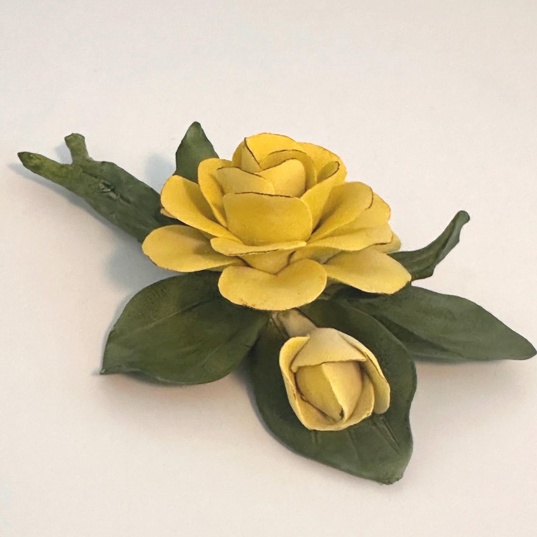 Vintage Capodimonte Porcelain Rose Sculpture, Handcrafted Yellow Rose ...