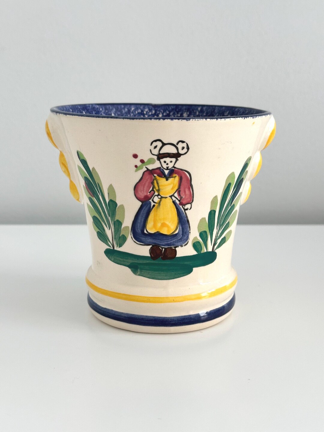 HP QUIMPER Faience Flower Pot With Breton Girl Motif Vintage Faience ...