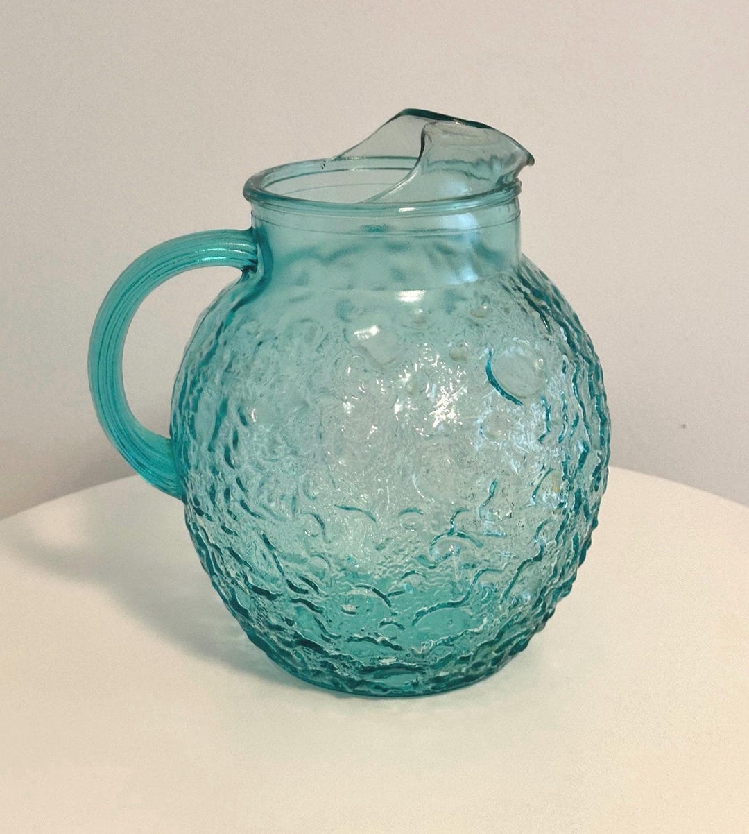 ANCHOR HOCKING Aqua Blue Glass Ball Pitcher Lido Glass Milano Pattern ...
