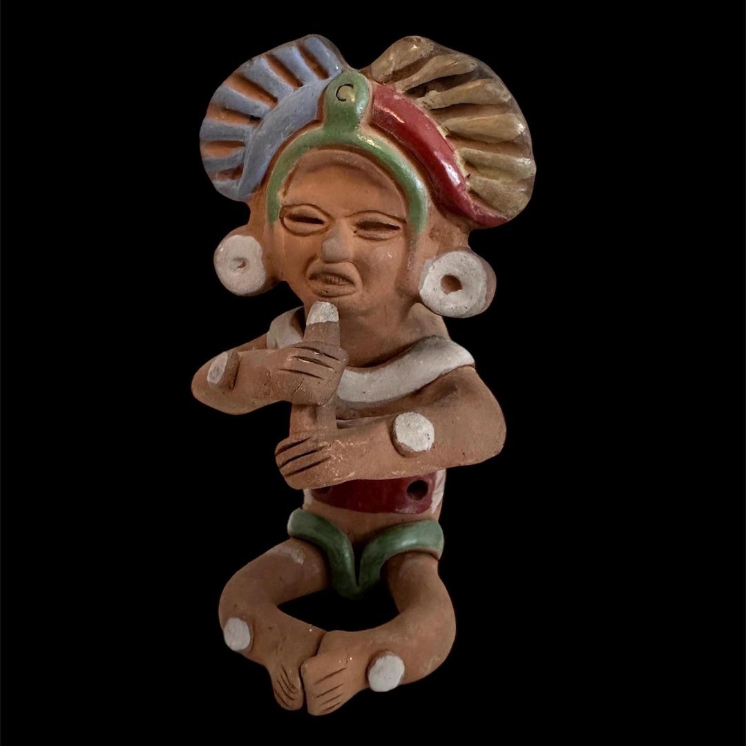 Mayan Aztec Mexican Terracotta Folk Art Flute Whistle Figurine Mexican ...