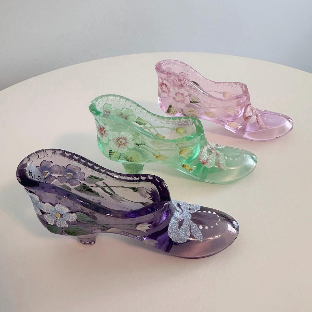 FENTON Glass Shoe Hand Painted Art Glass Made in the USA Each Sold ...