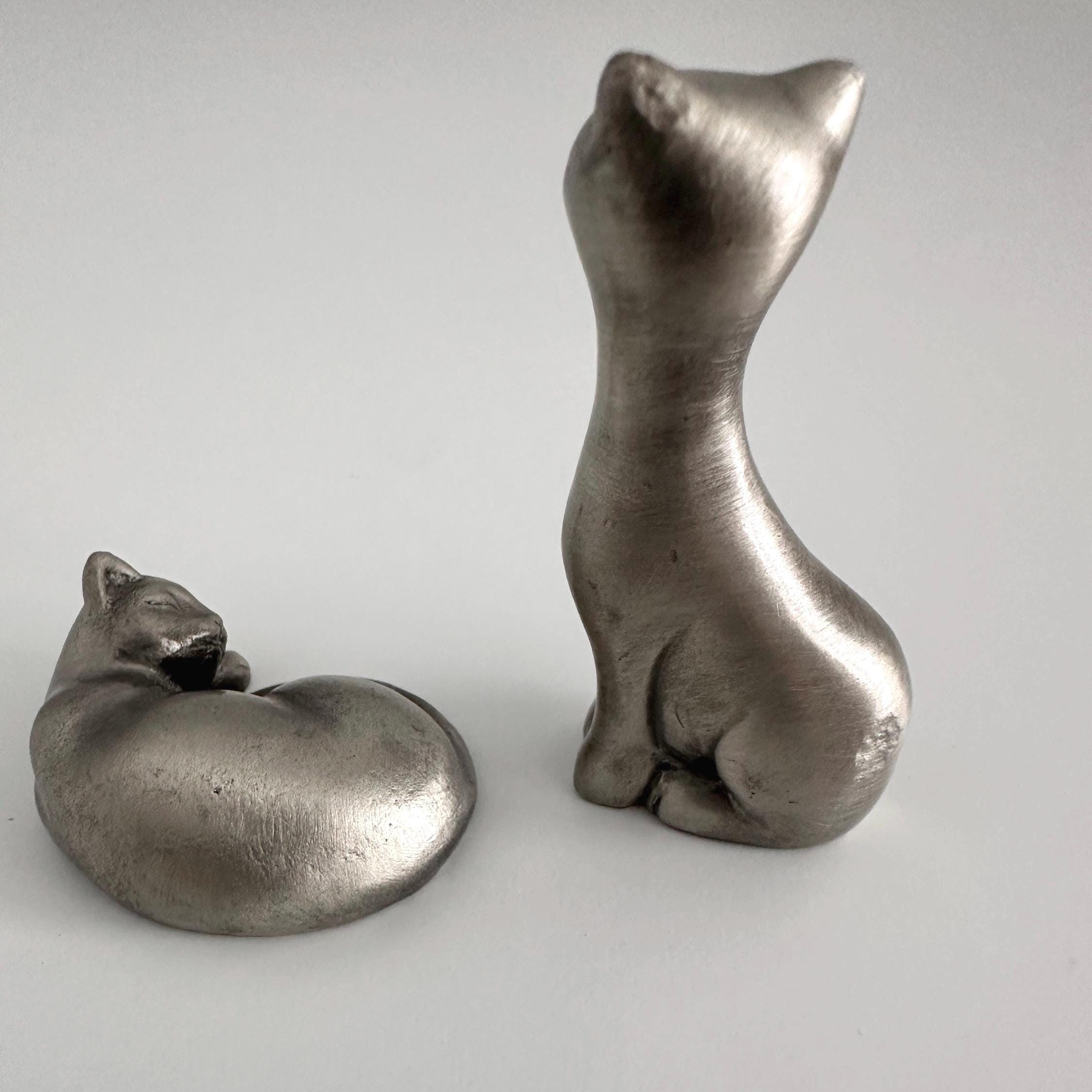 Miniature PEWTER Cat Figurines Sleeping Cat Figurine Sitting Cat ...