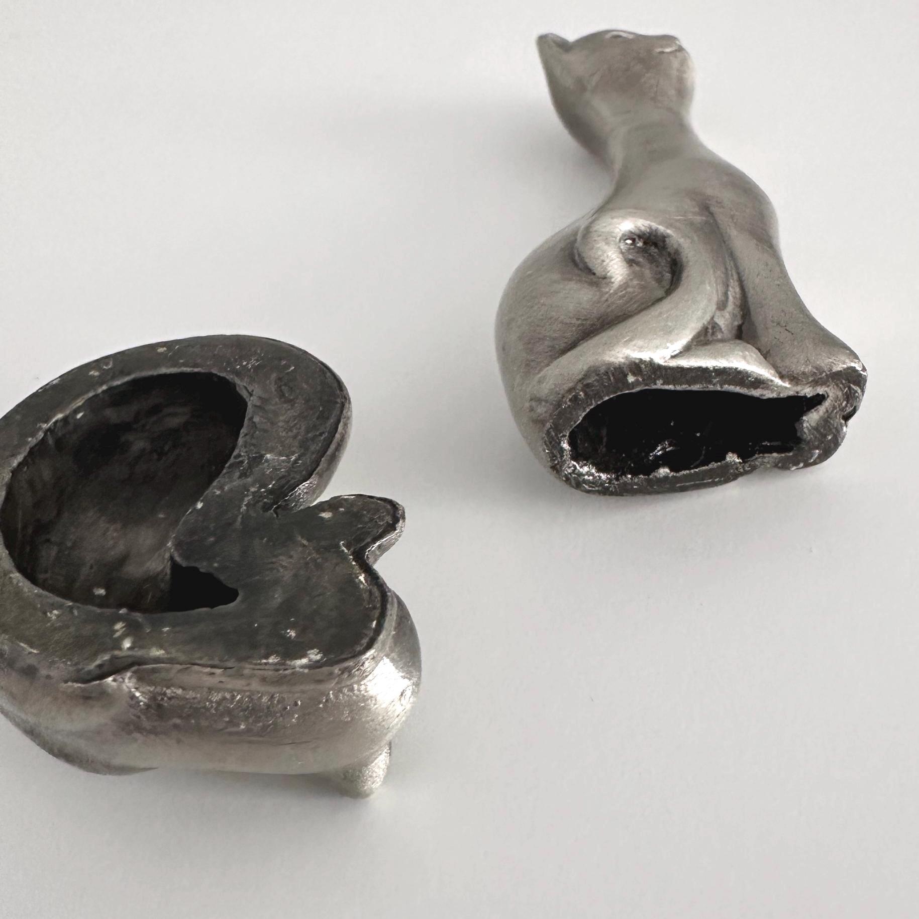 Miniature PEWTER Cat Figurines Sleeping Cat Figurine Sitting Cat ...