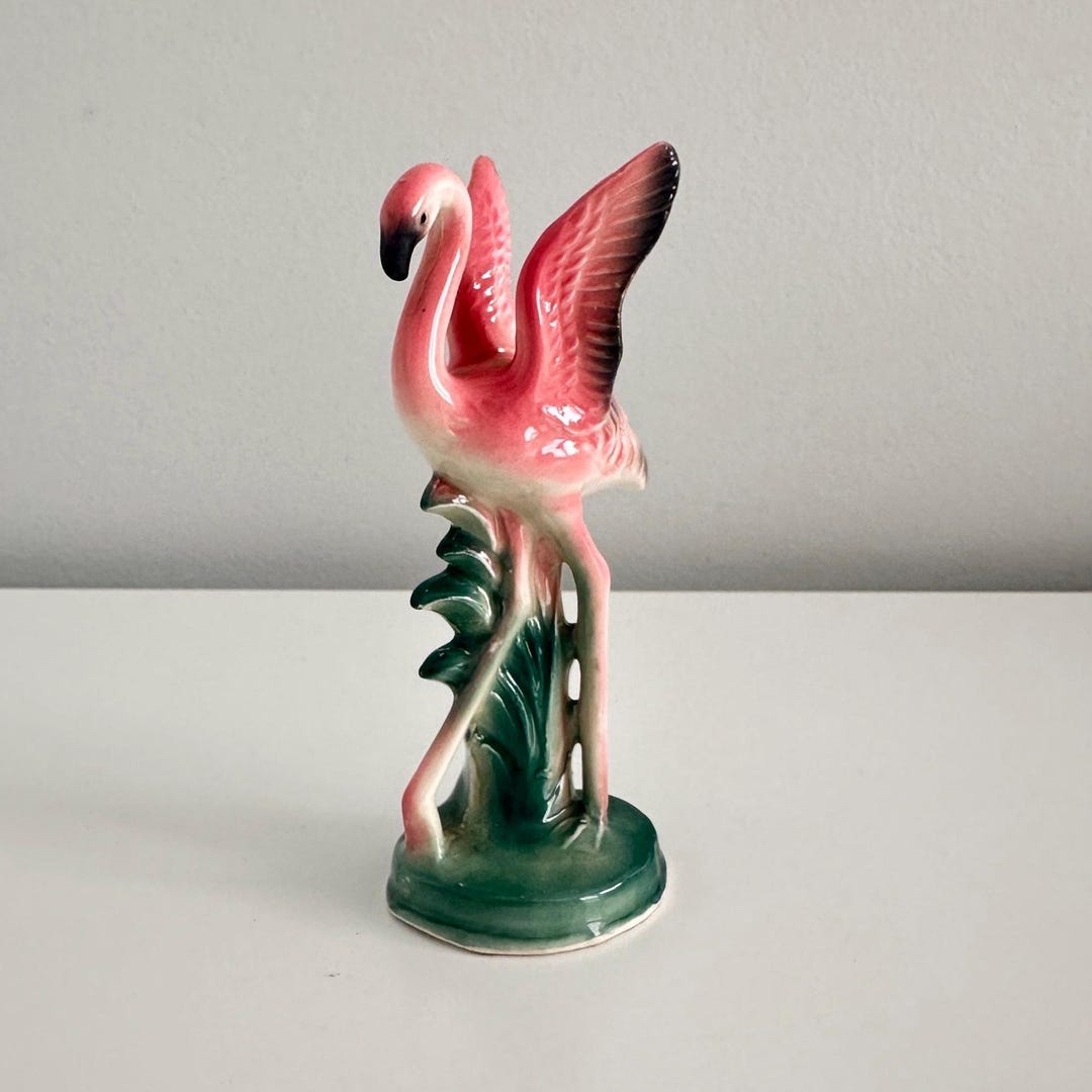 Mid Century Ceramic Pink Flamingo Figurine, Florida Decor, Pink ...
