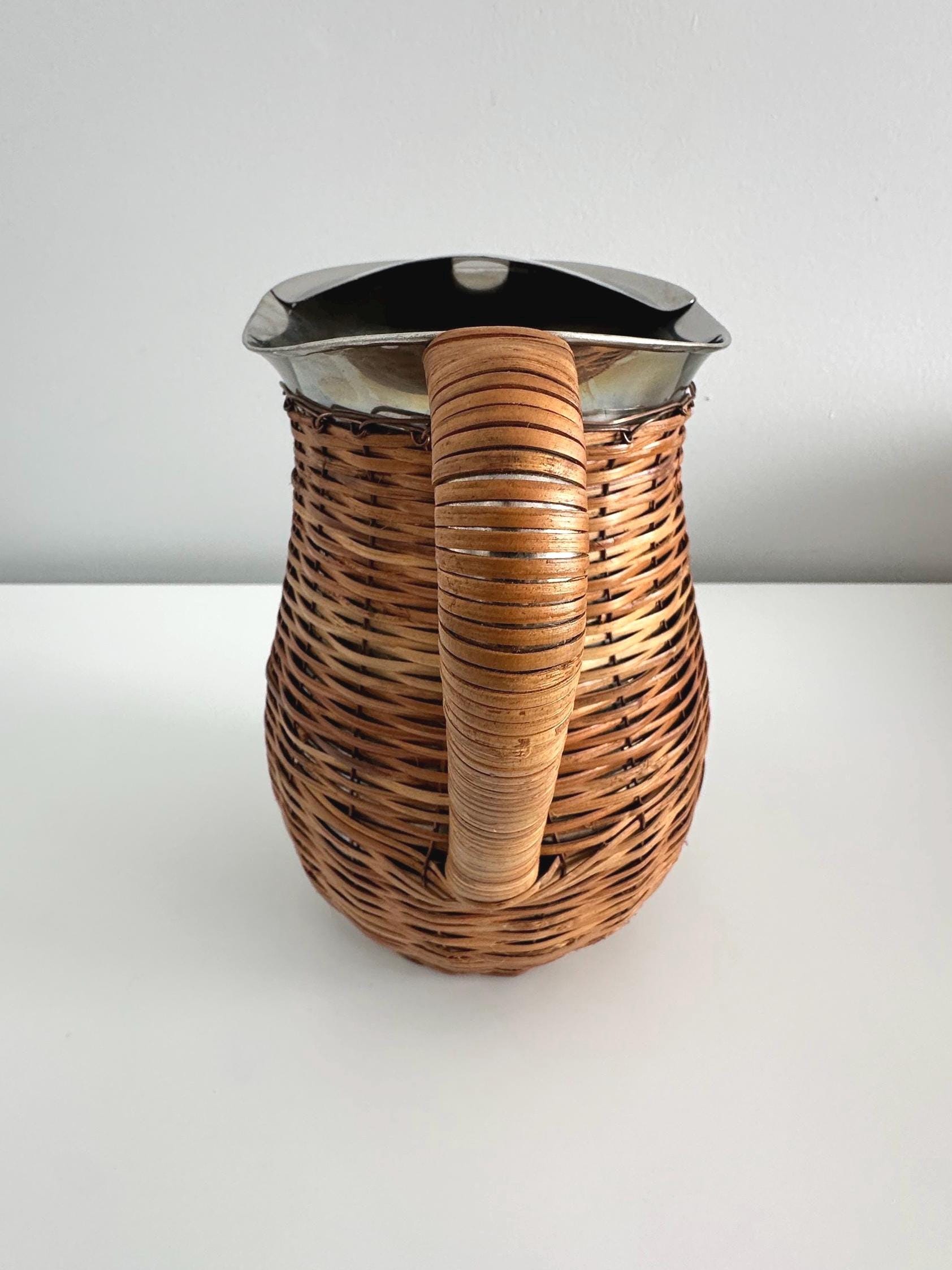 MCM WATER PITCHER Wicker and Wire Wrapped Stainless Steel Water Pitcher ...