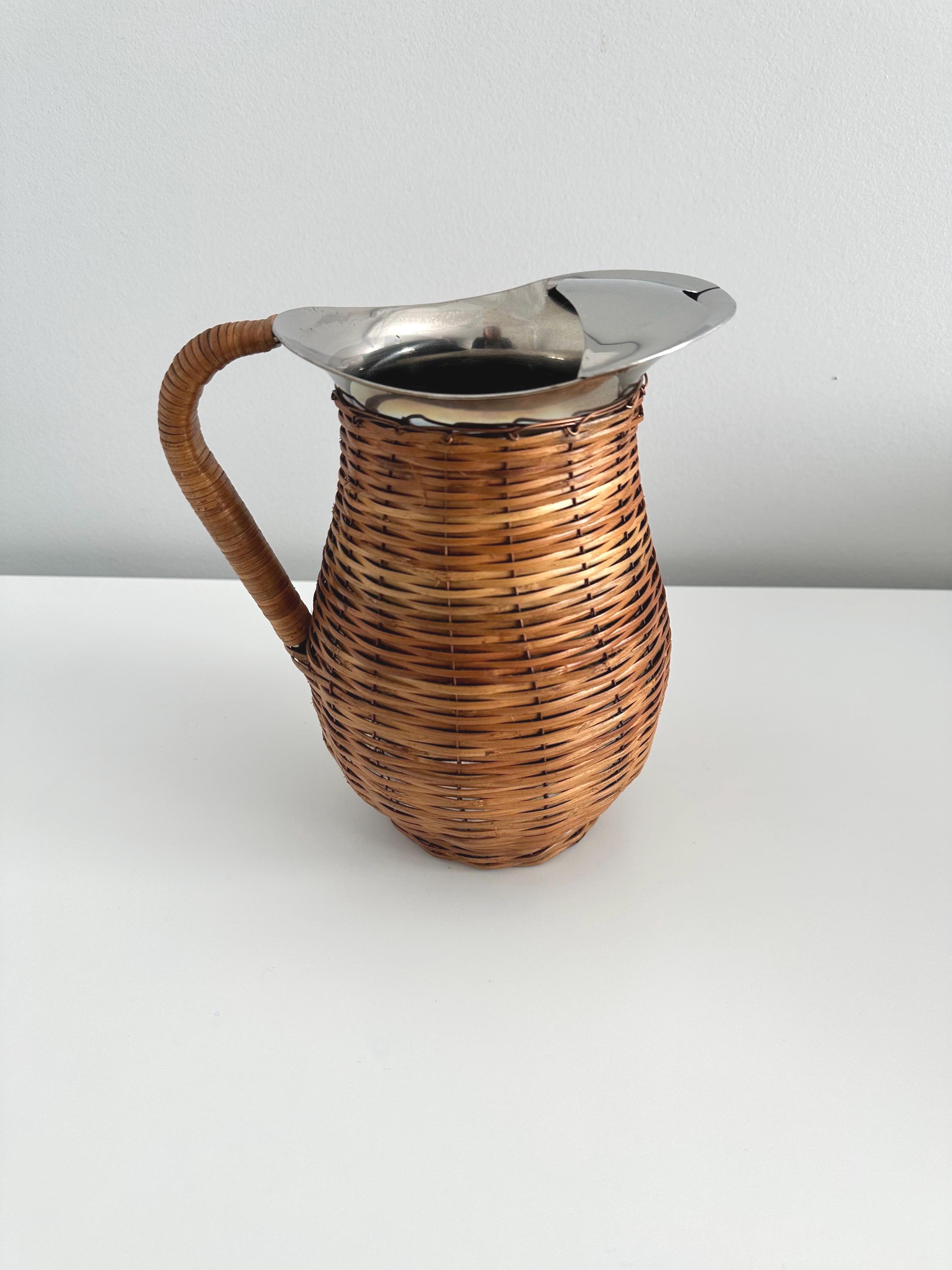 MCM WATER PITCHER Wicker and Wire Wrapped Stainless Steel Water Pitcher ...