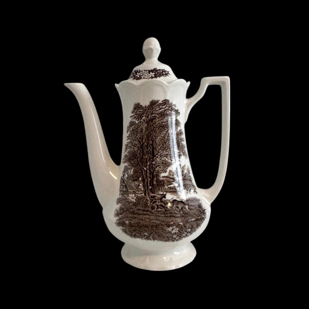 J & G Meakin Brown Transferware Teapot, Romantic England Cows Ironstone ...