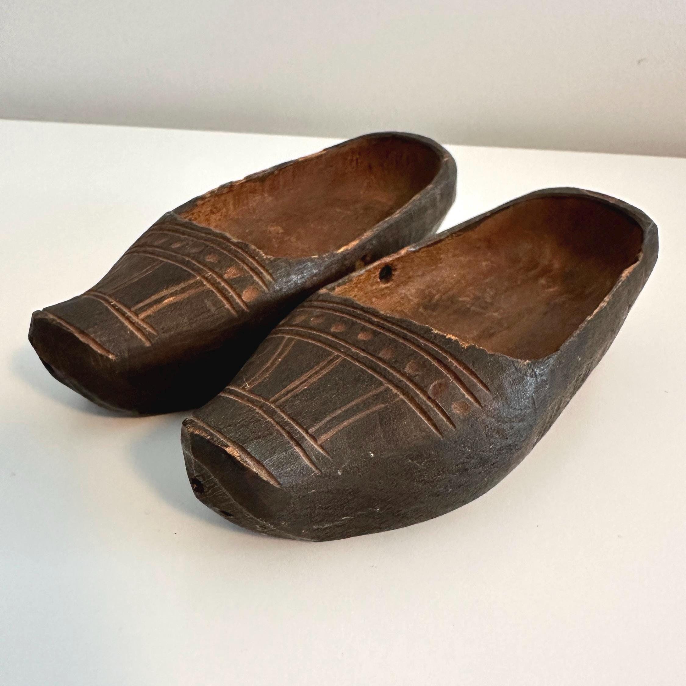 French Wooden Clogs Primitive Wooden Shoe French Folk Art Vintage ...