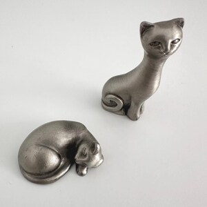 Miniature PEWTER Cat Figurines Sleeping Cat Figurine Sitting Cat ...