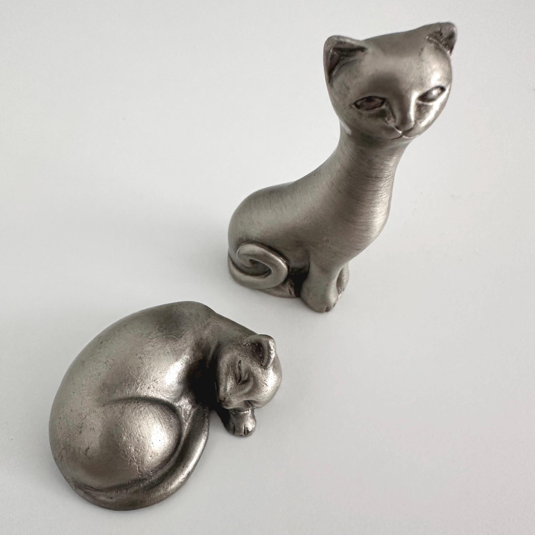 Miniature PEWTER Cat Figurines Sleeping Cat Figurine Sitting Cat ...