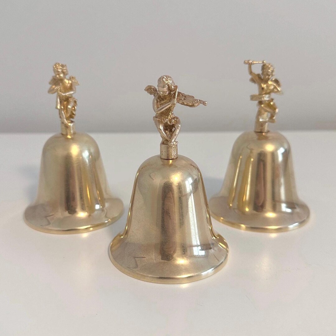 3 BRASS ANGEL Bells Angel Flute Bell Angel Violin Bell Angel Drum Bell ...