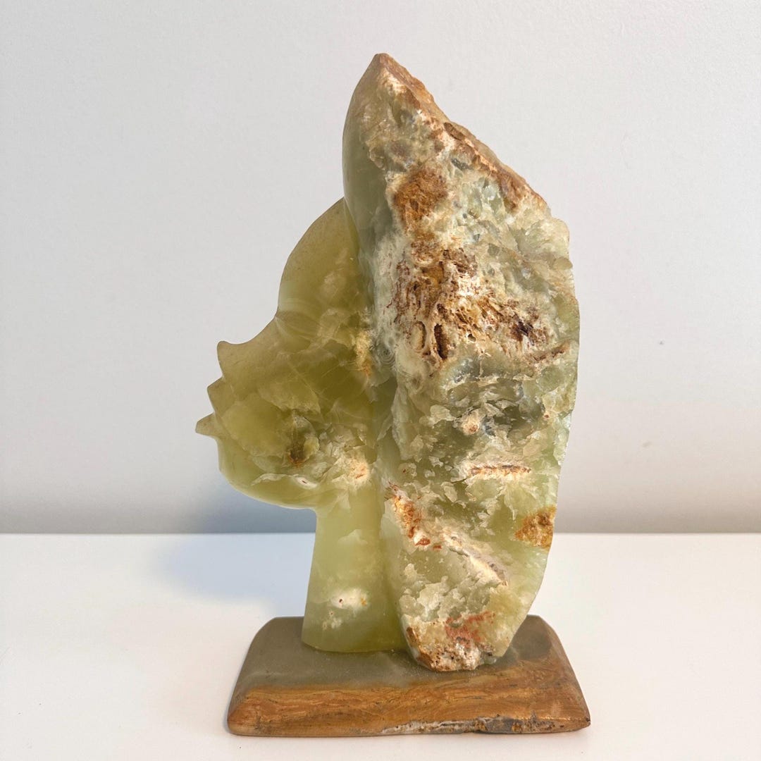 11” ONYX Face Sculpture With Stone Base Green Marbled Stone Statue ...