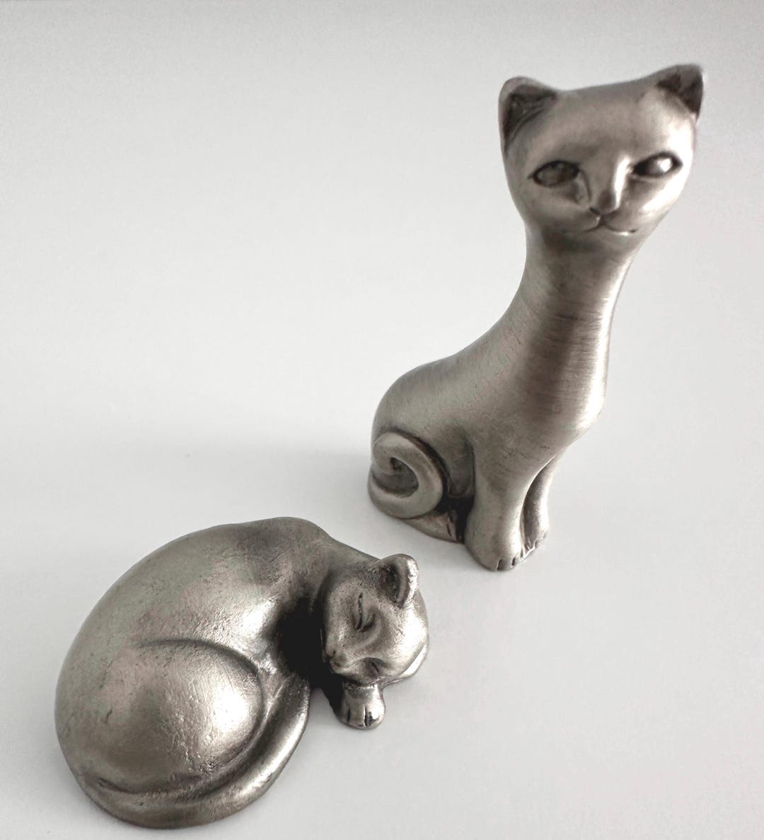 Miniature PEWTER Cat Figurines Sleeping Cat Figurine Sitting Cat ...